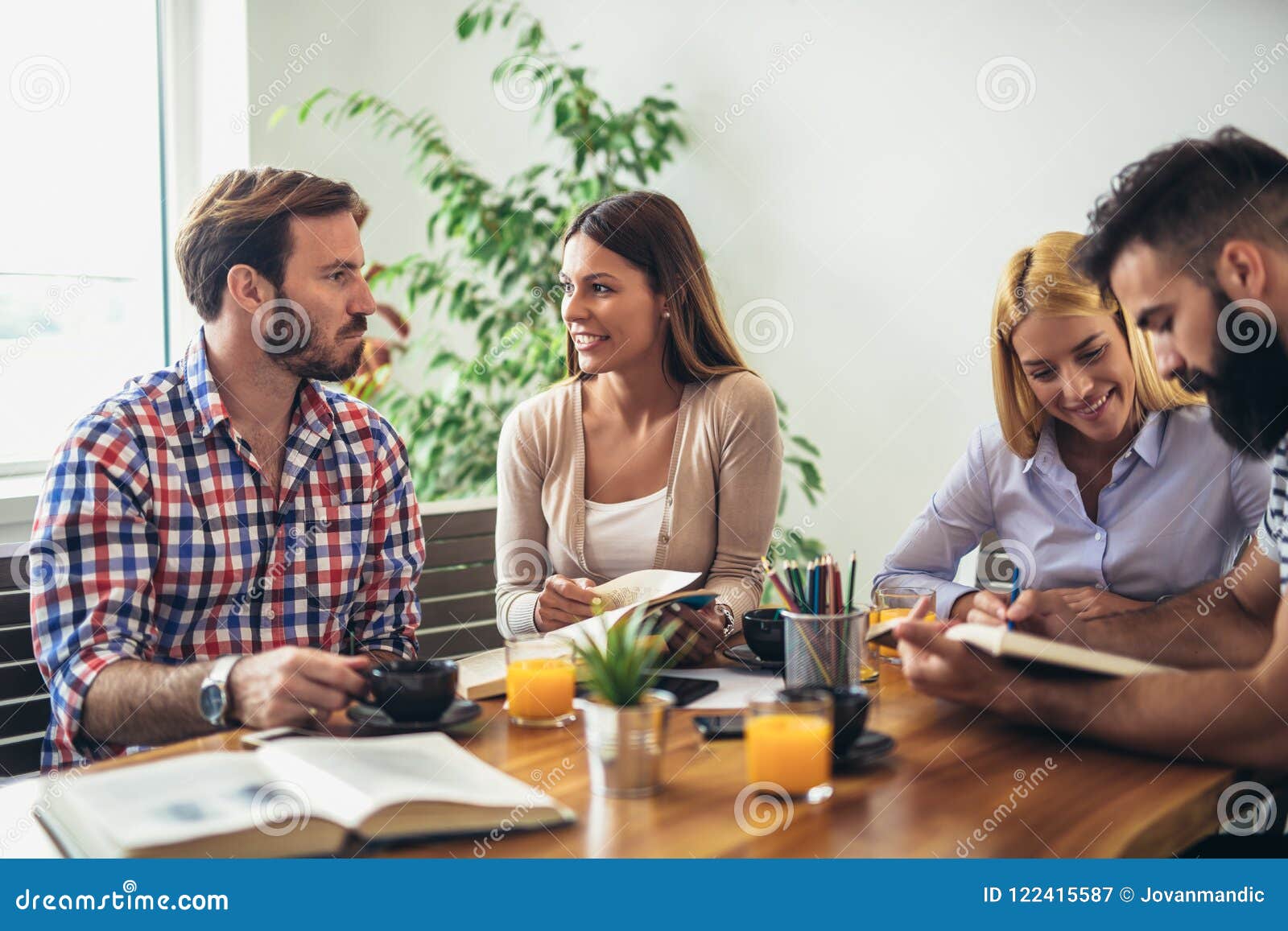 Group of Students Study at Home. Stock Image - Image of hangout, female ...