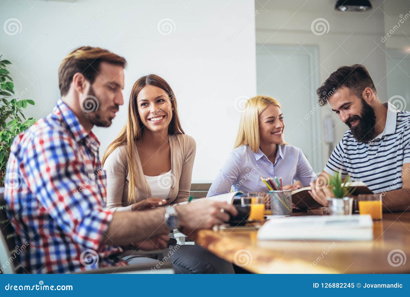 Group of Students Study at Home. Stock Image - Image of happy, beauty ...