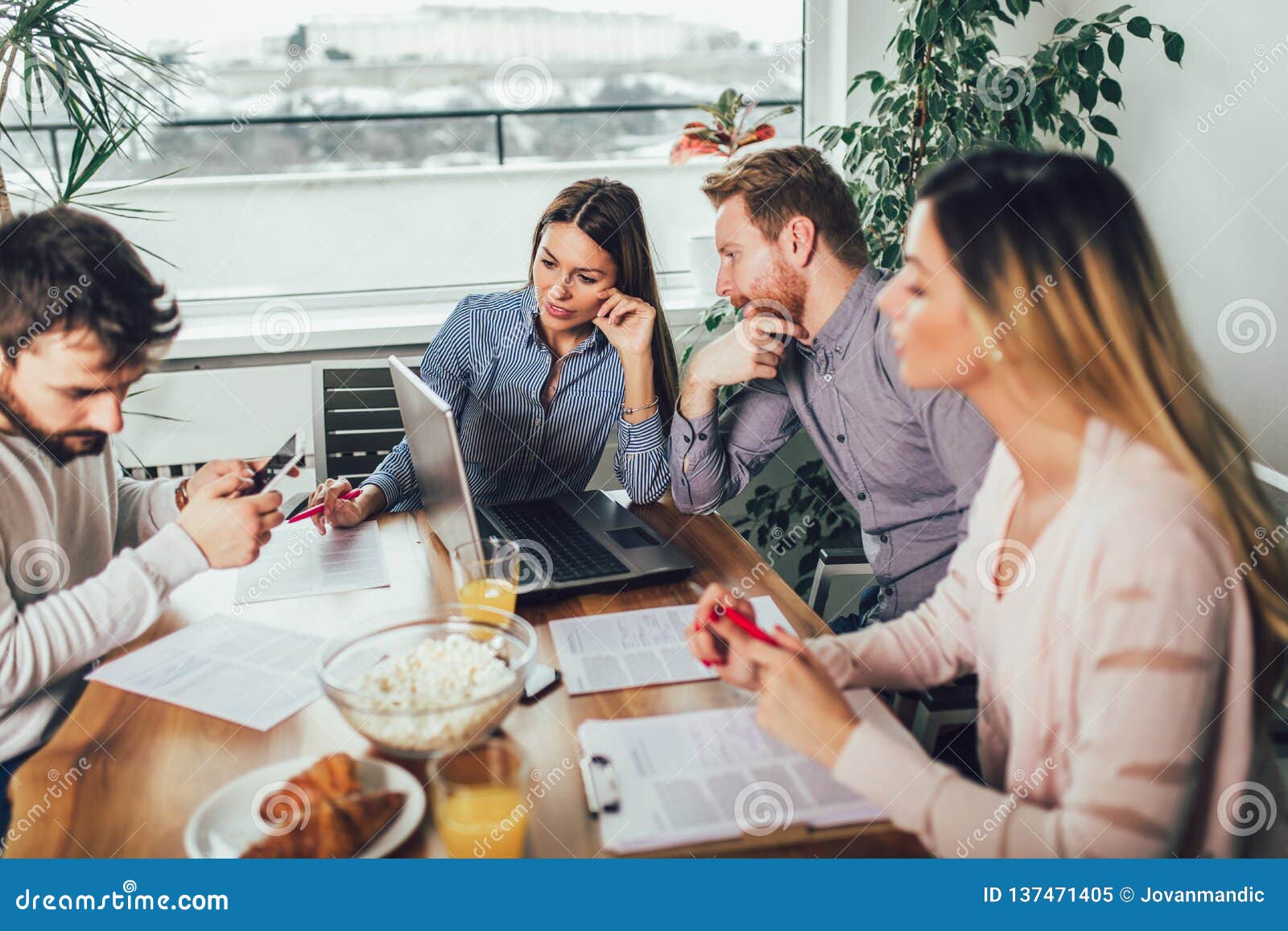 Group of Students Study at Home. Stock Image - Image of drinking, group ...
