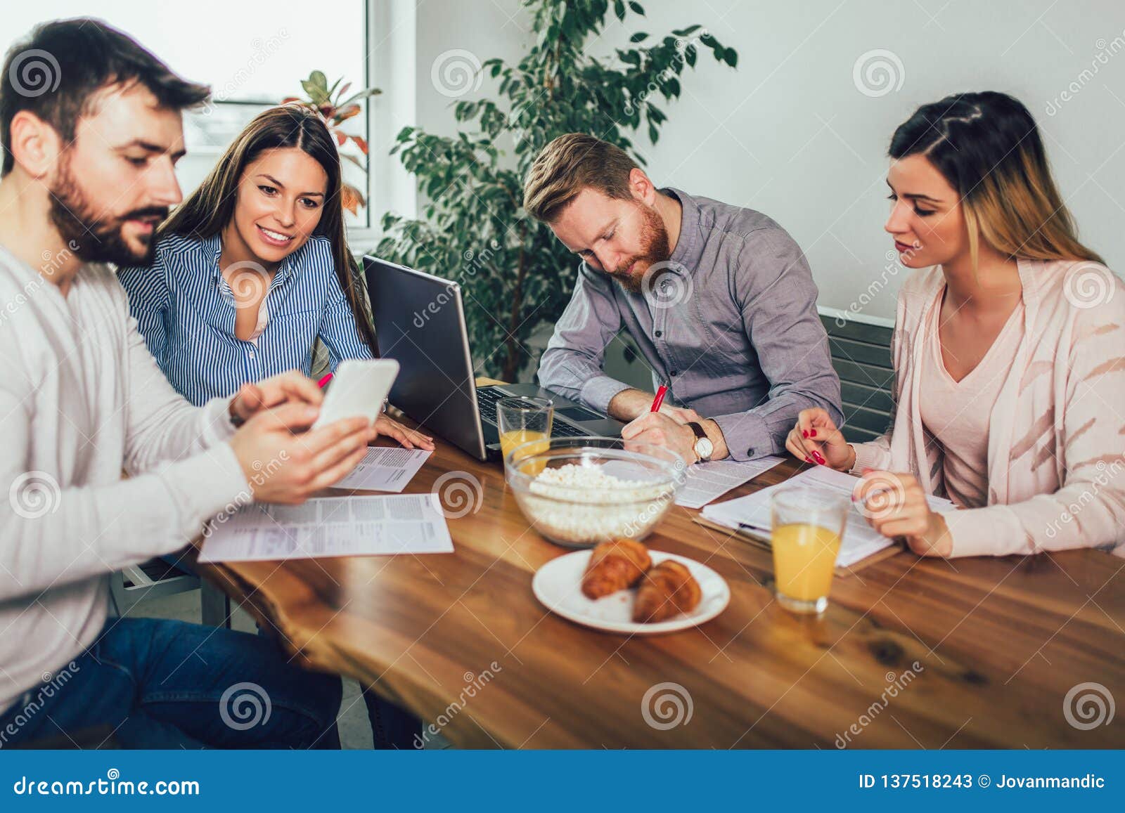 Group of Students Study at Home. Stock Image - Image of preparing ...