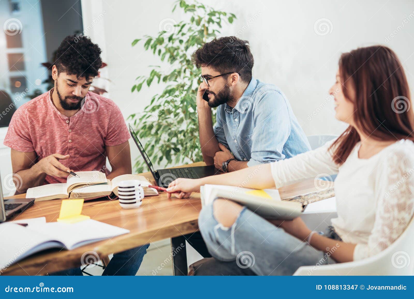 Group of Students Study at Home. Stock Image - Image of college, laptop ...
