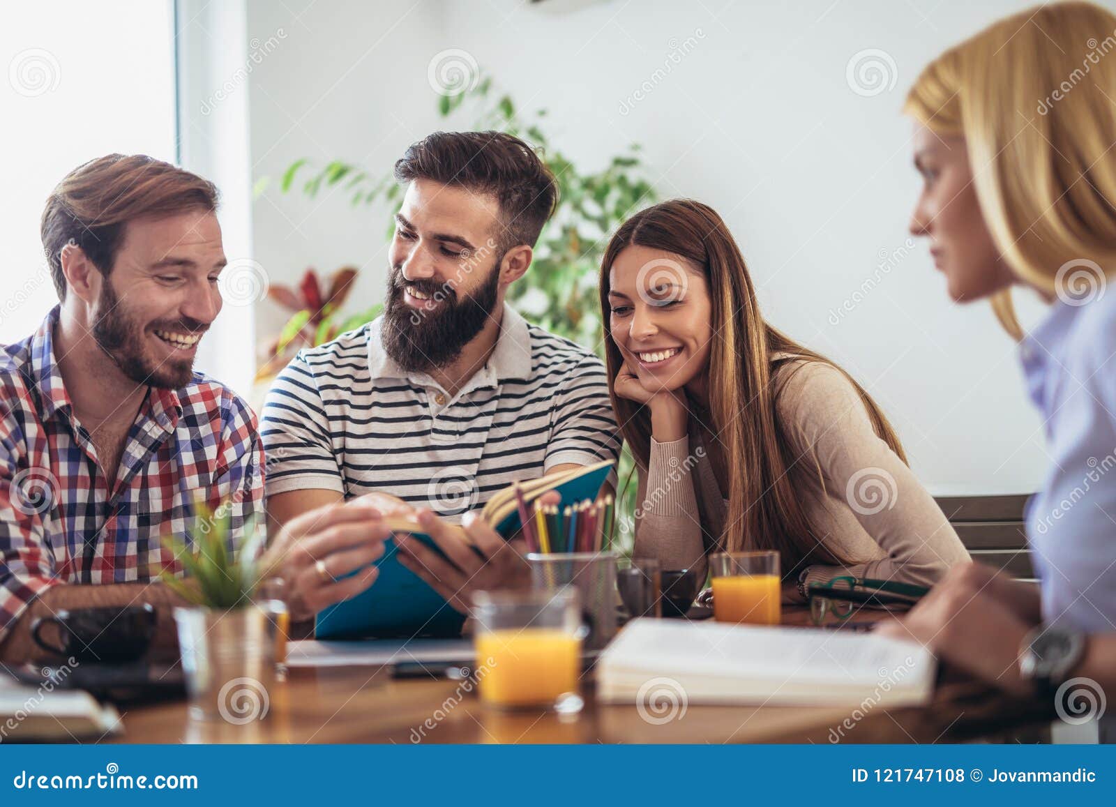 Group of Students Study at Home. Stock Photo - Image of coffee, people ...