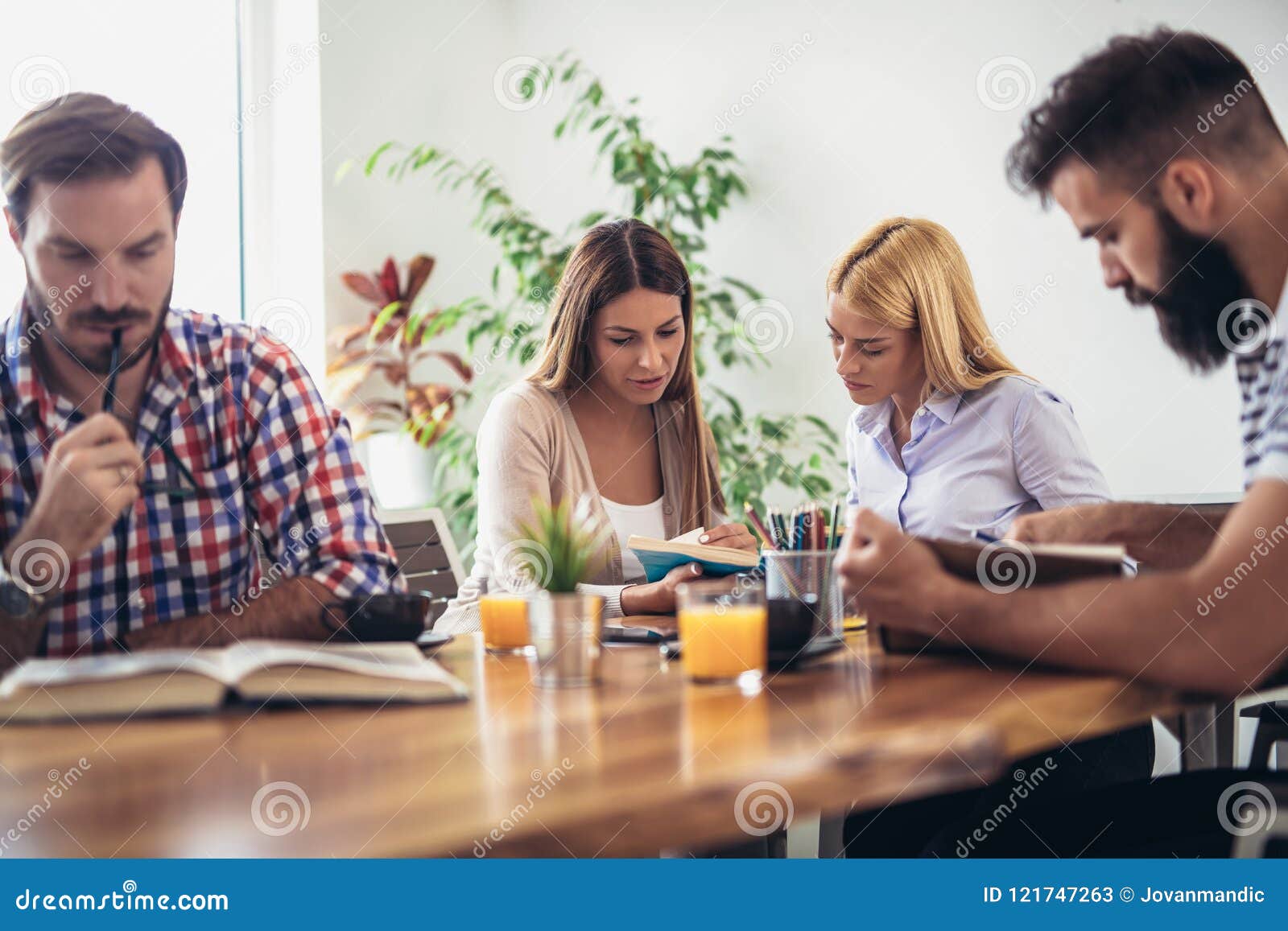 Group of Students Study at Home. Stock Image - Image of meeting ...