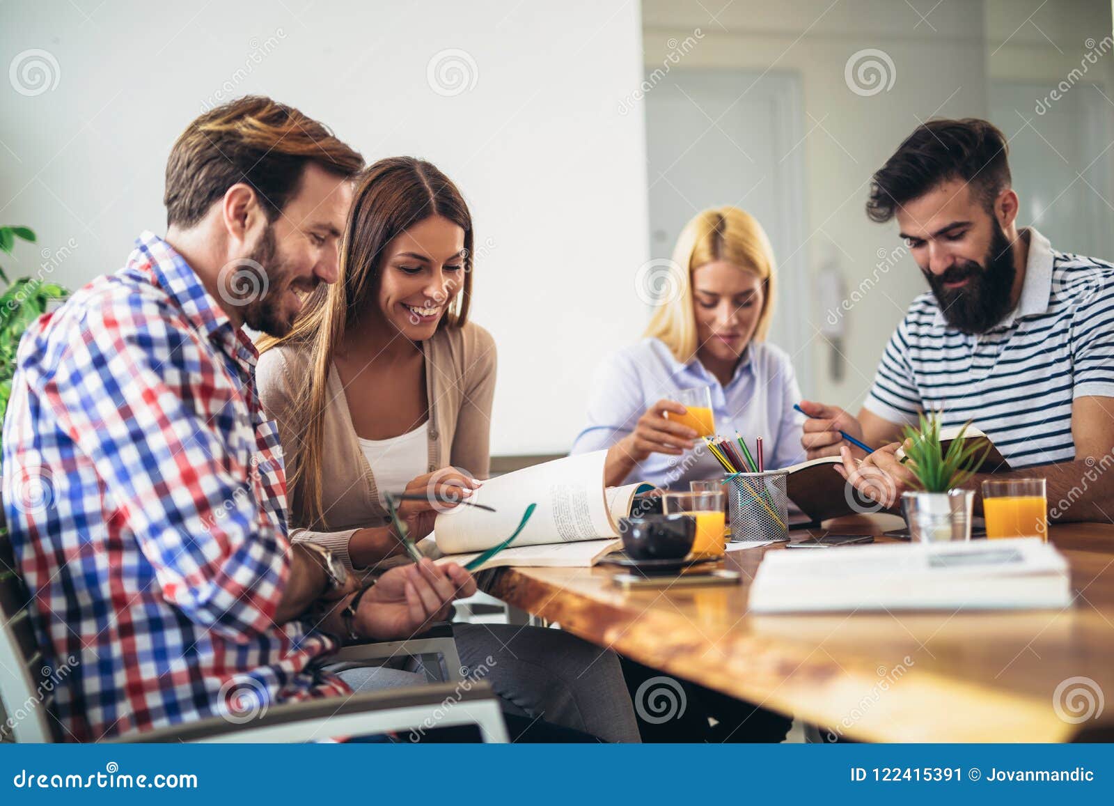 Group of Students Study at Home. Stock Image - Image of girl, library ...