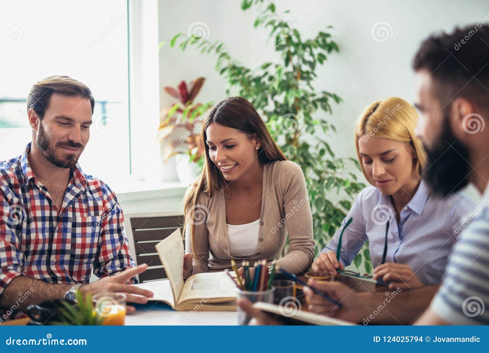 Group of Students Study at Home. Stock Photo - Image of coffee, meeting ...