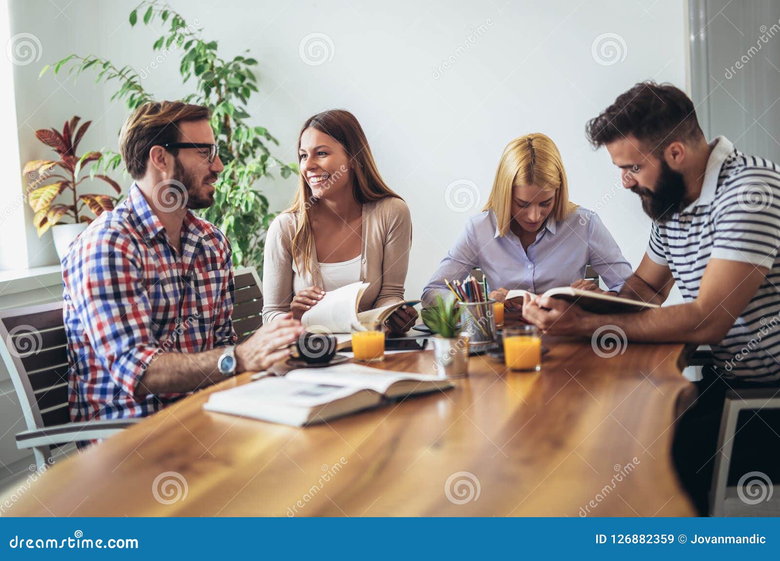 Group of Students Study at Home. Stock Image - Image of computer ...