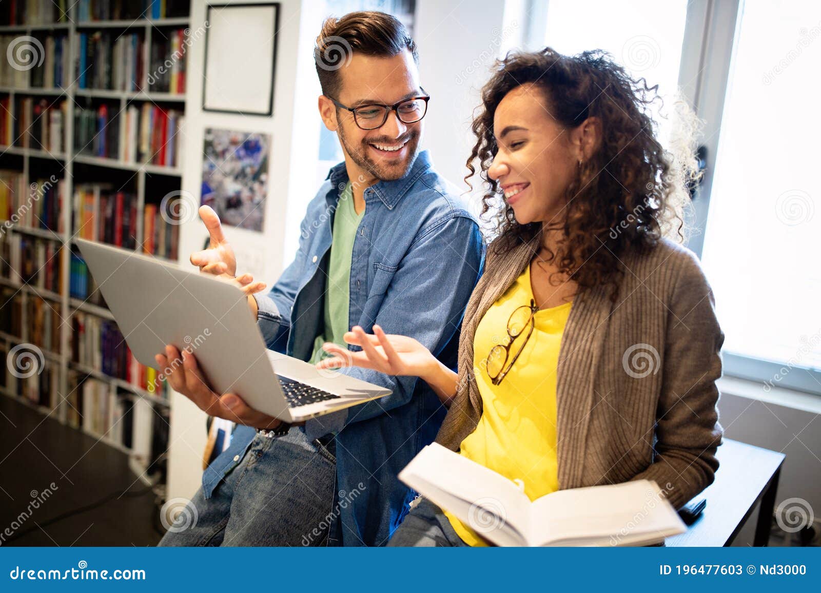 Group of Students Study at Library. Learning and Preparing for ...