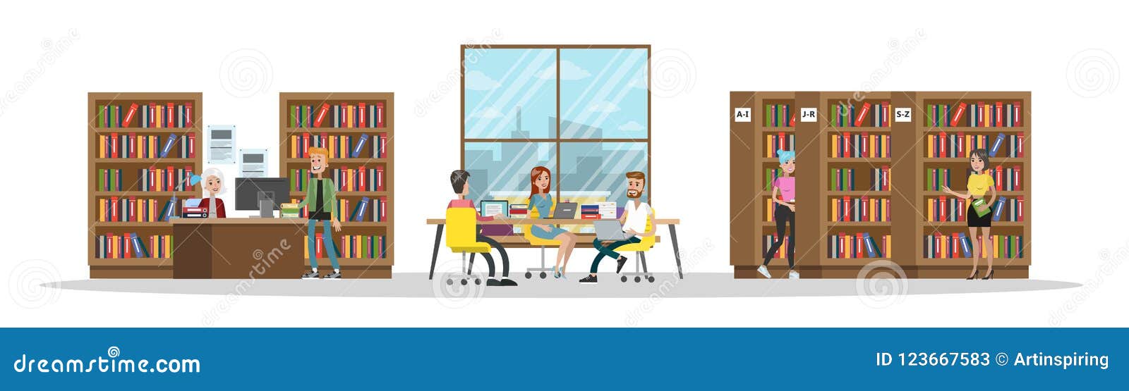 Group of Students Study in the Library Stock Vector - Illustration of ...