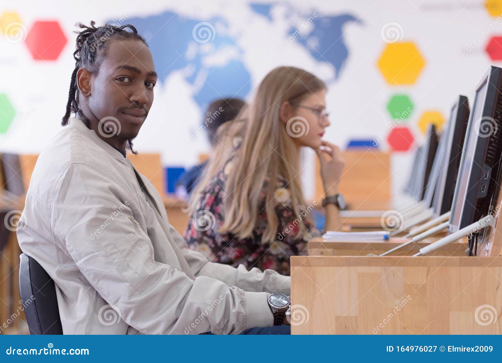 Group of Students Study in Modern School Computer Lab Classroom ...