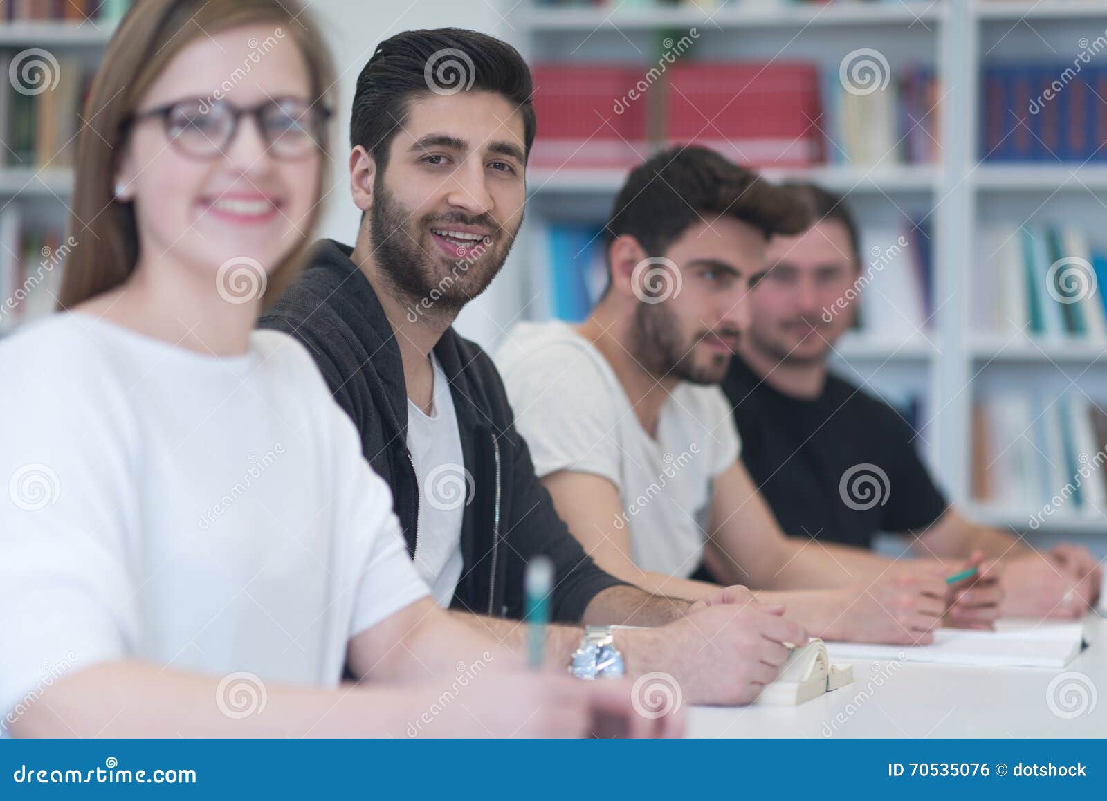 Group of Students Study Together in Classroom Stock Photo - Image of ...