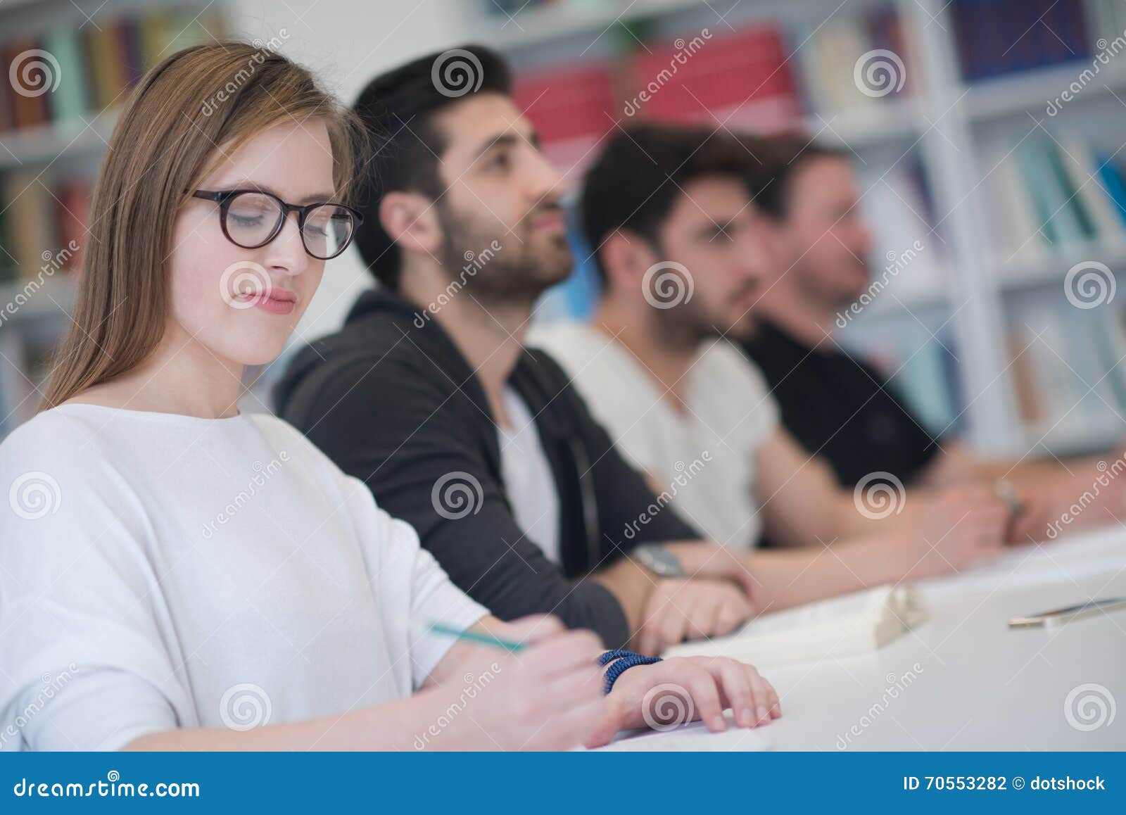 Group of Students Study Together in Classroom Stock Photo - Image of ...
