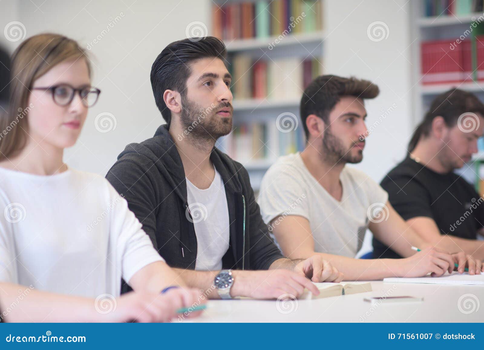 Group of Students Study Together in Classroom Stock Image - Image of ...