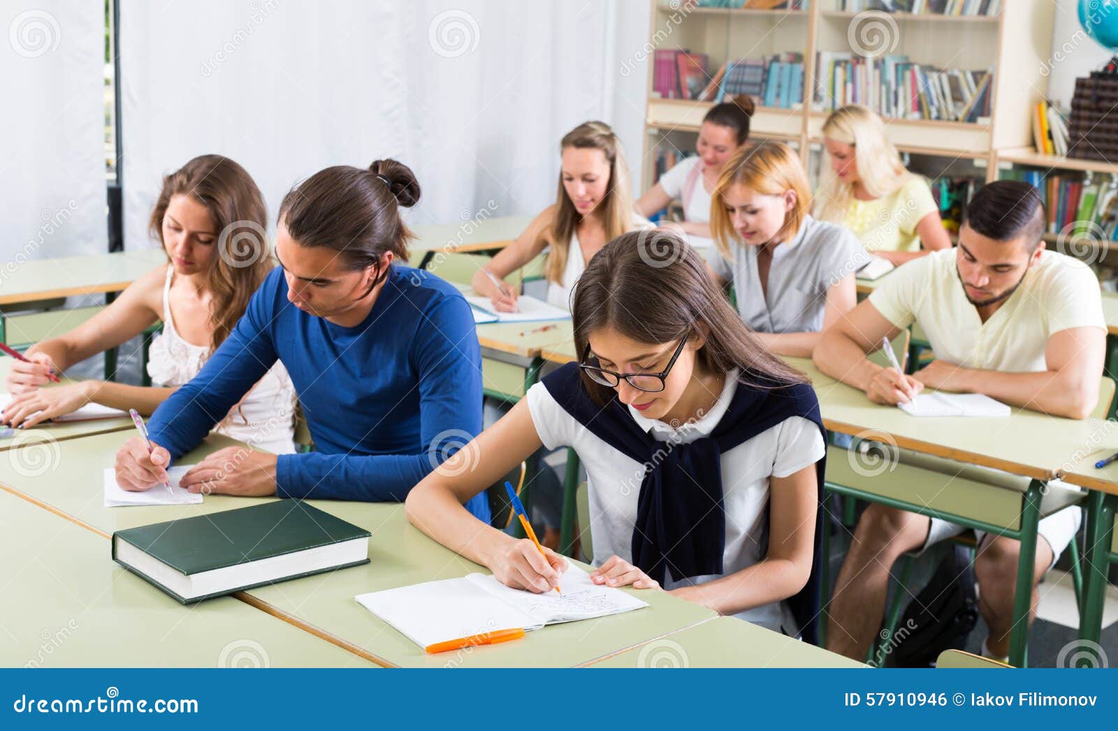 Group of Students Studying in Classroom Stock Photo - Image of colleger ...