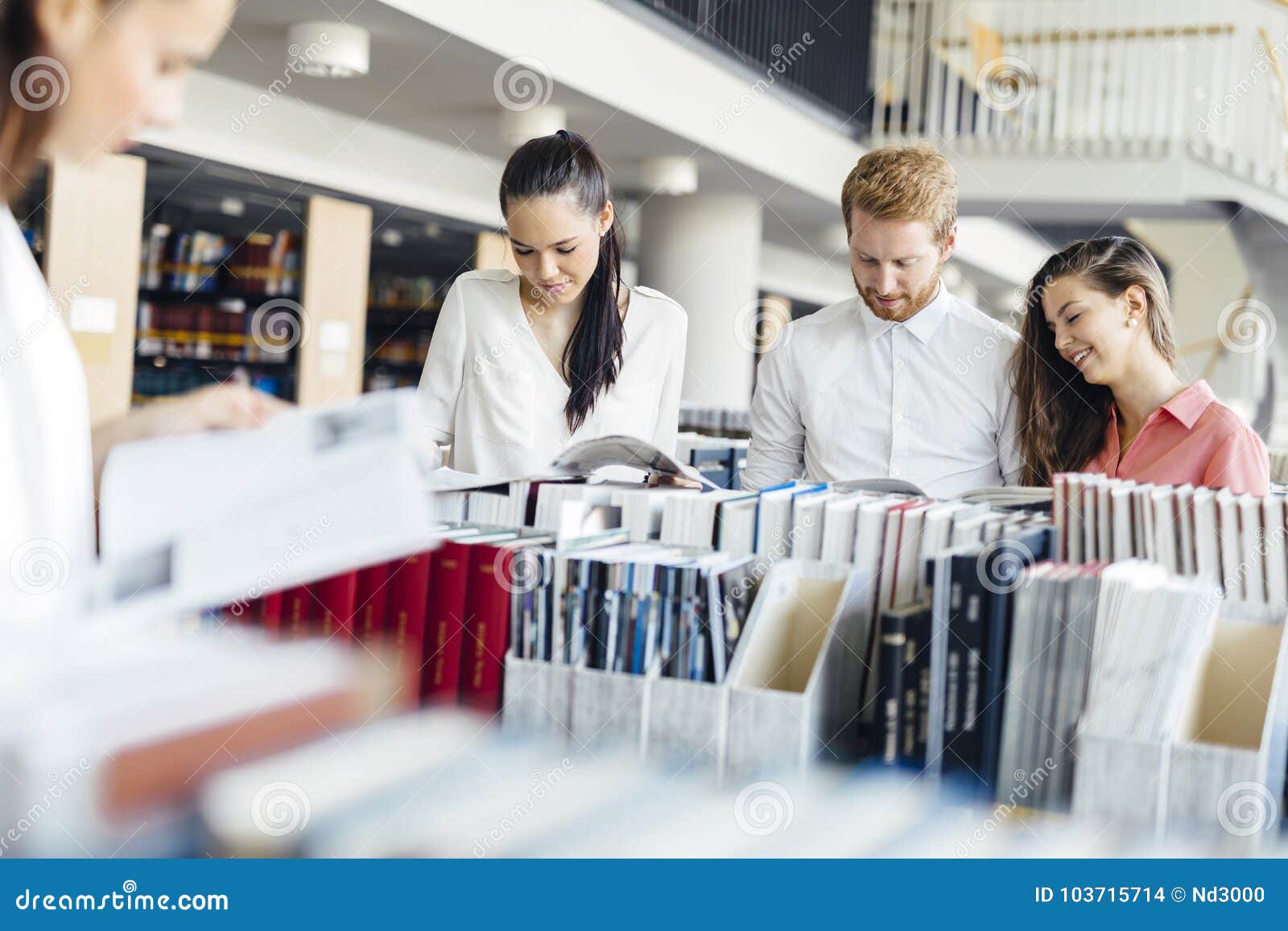Group of Students Studying in Library Stock Photo - Image of bookshelf ...