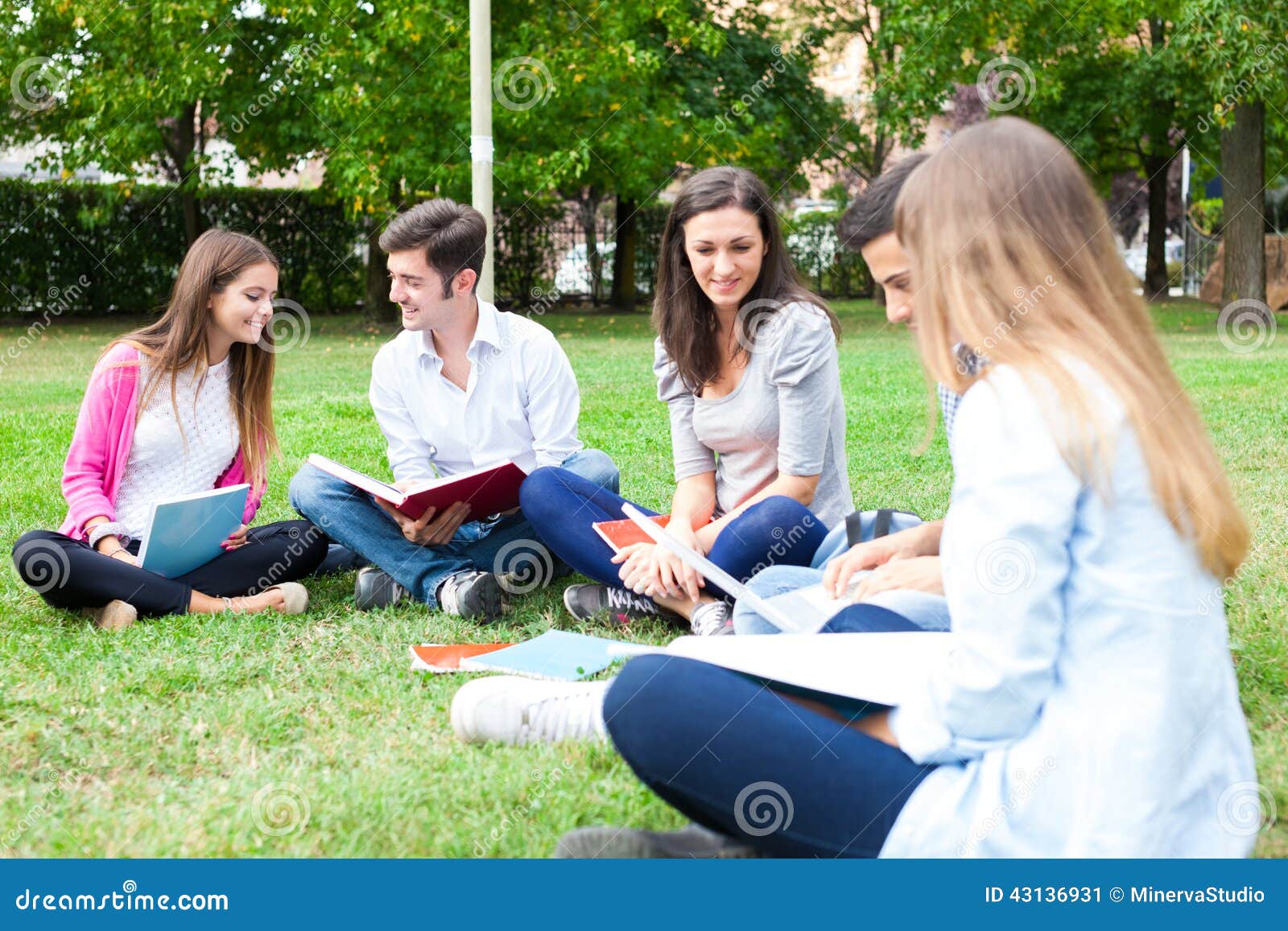 Group of Students Studying Outdoor Stock Image - Image of smile, future ...