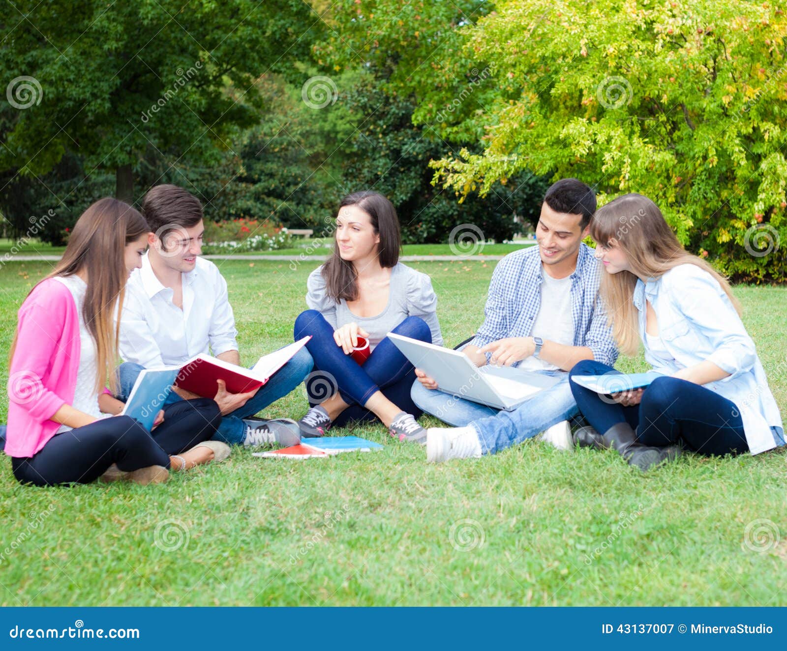 Group of Students Studying Outdoor Stock Image - Image of beauty ...