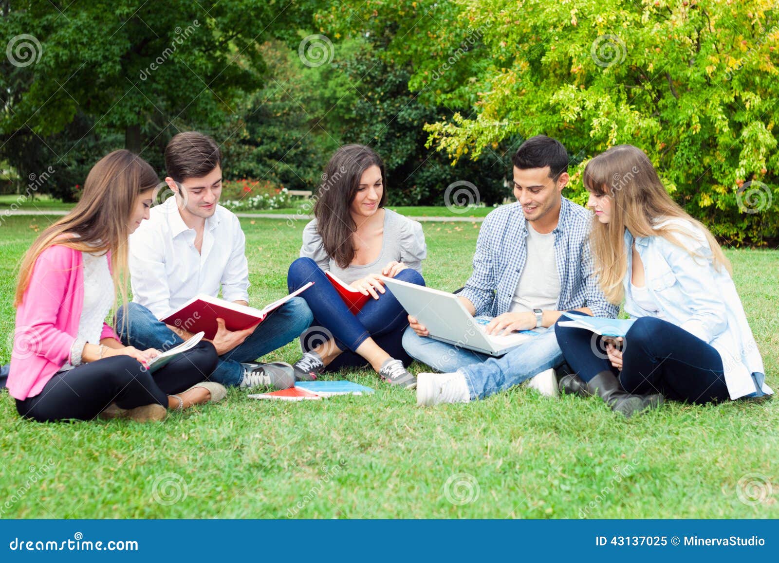 Group of Students Studying Outdoor Stock Image - Image of people ...