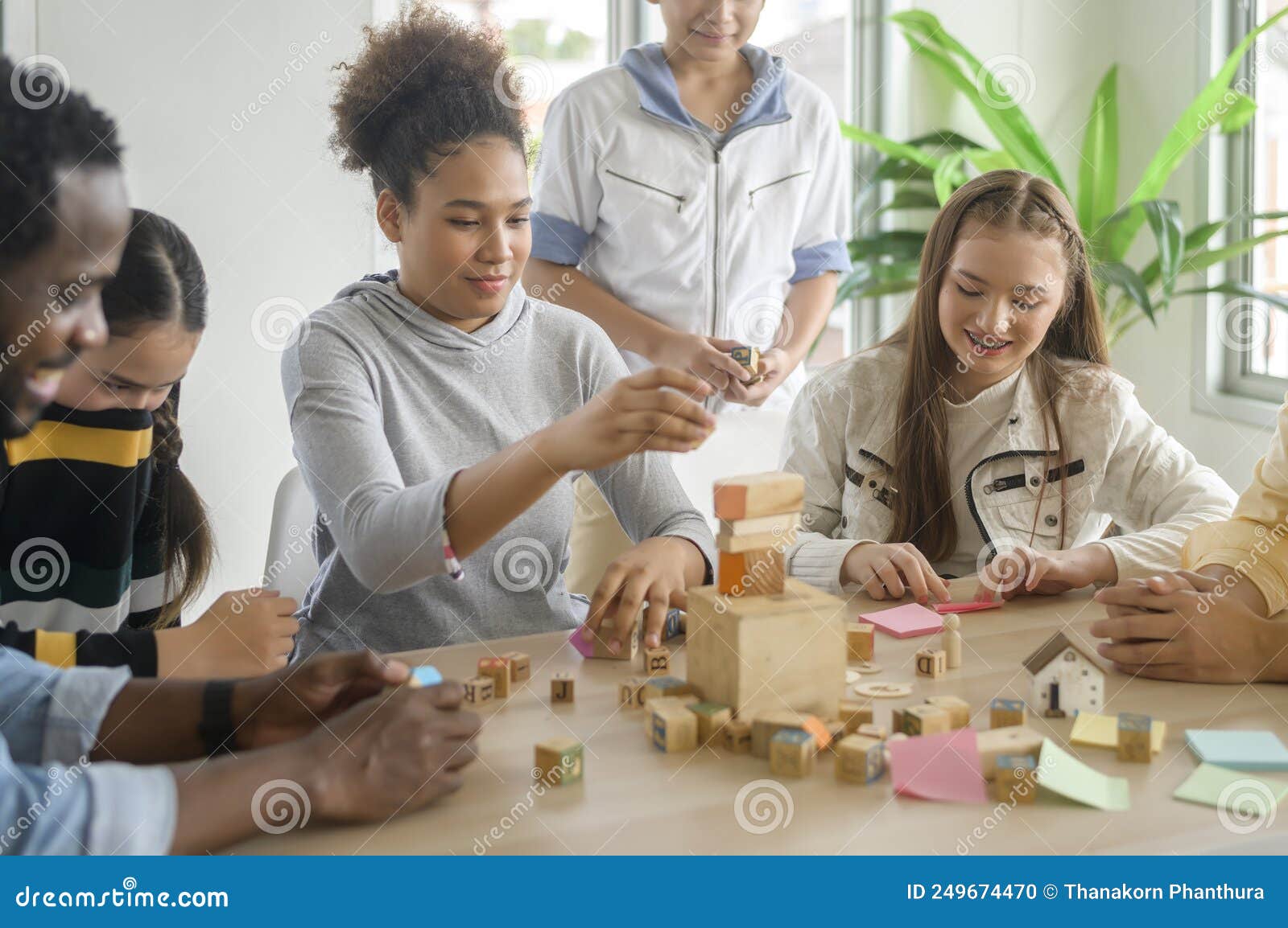 Group of Students Studying and Playing with Teacher, Education and ...