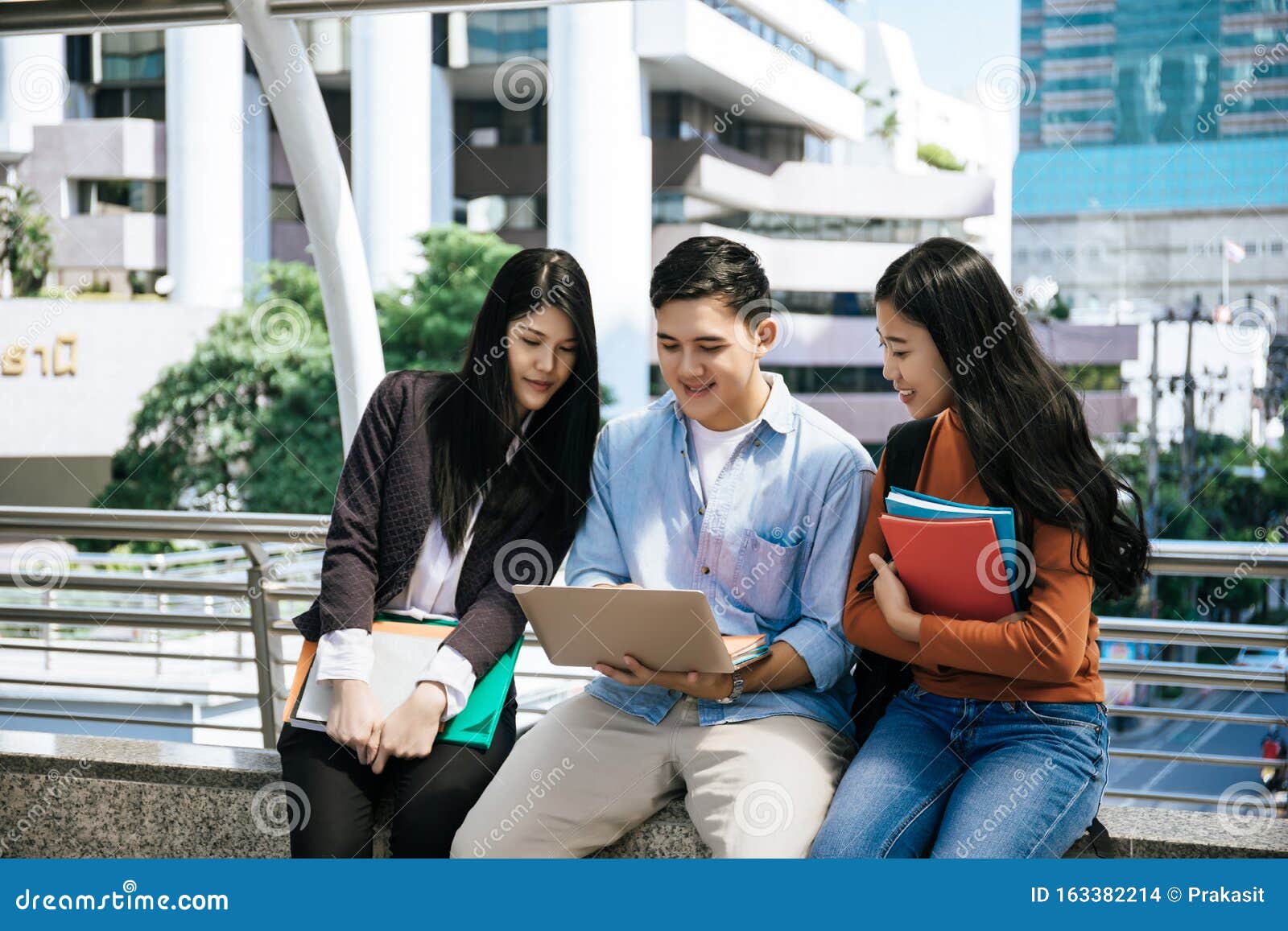 Group Students Studying Researching on Laptop Sitting Stock Photo ...