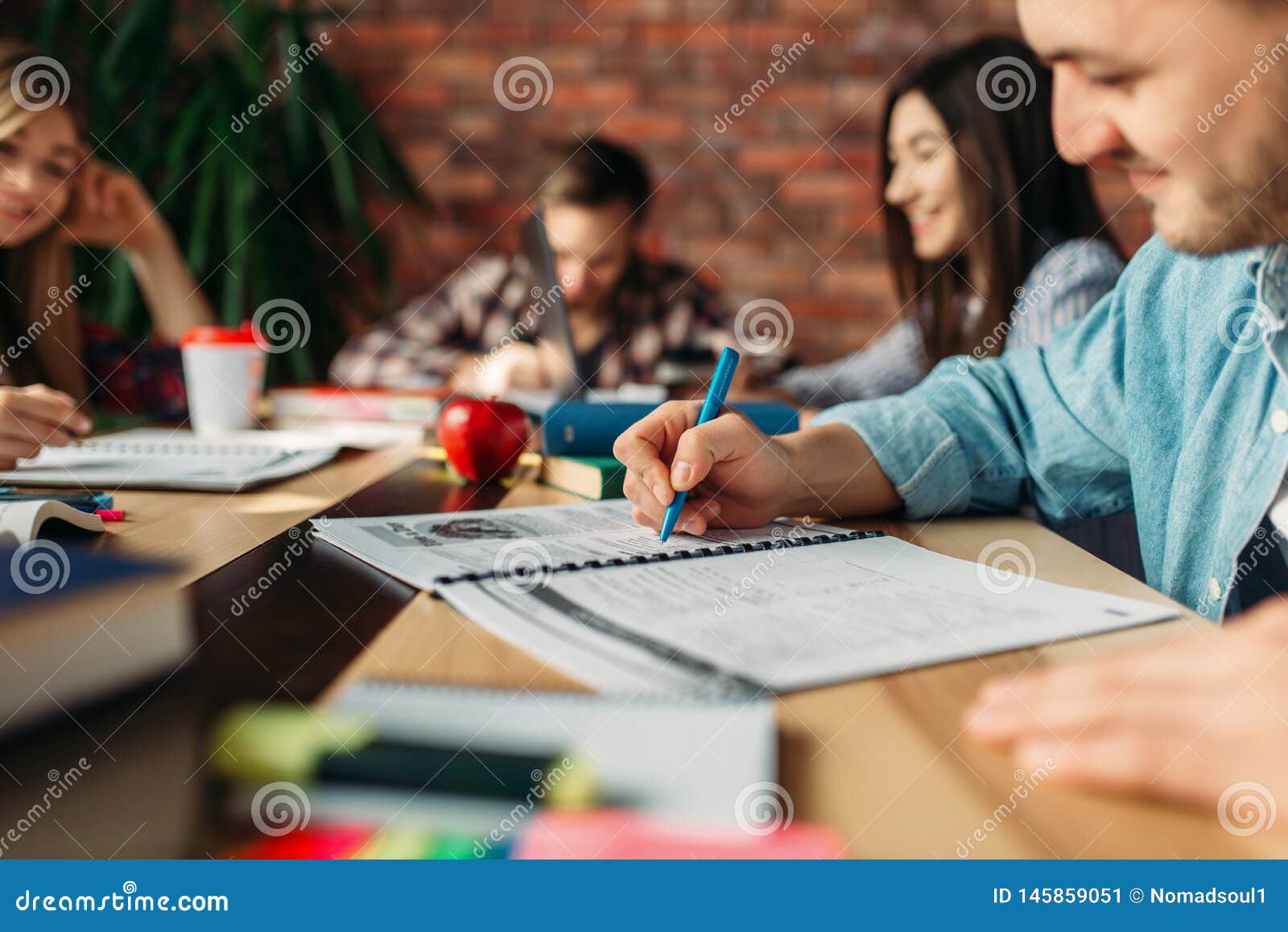 Group of Students Studying at the Table Stock Image - Image of college ...