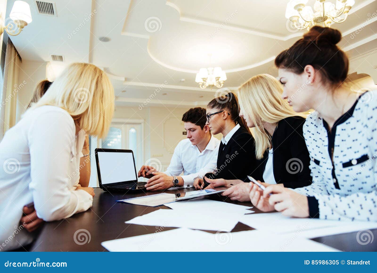 Group of Students Studying Using a Laptop Stock Image - Image of ...