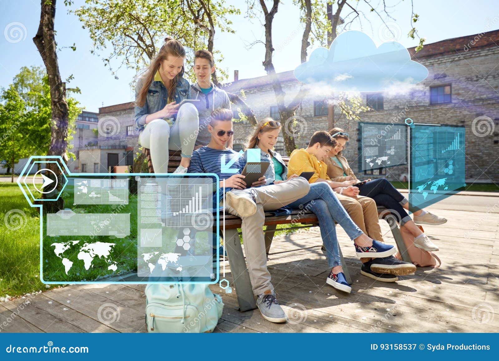 Group of Students with Tablet Pc at School Yard Stock Image - Image of ...