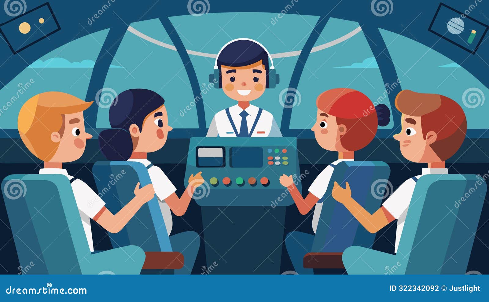 A Group of Students Taking Turns Sitting in a Flight Simulator and ...