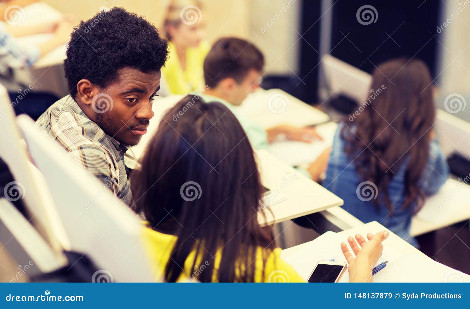 Group of Students Talking in Lecture Hall Stock Image - Image of school ...