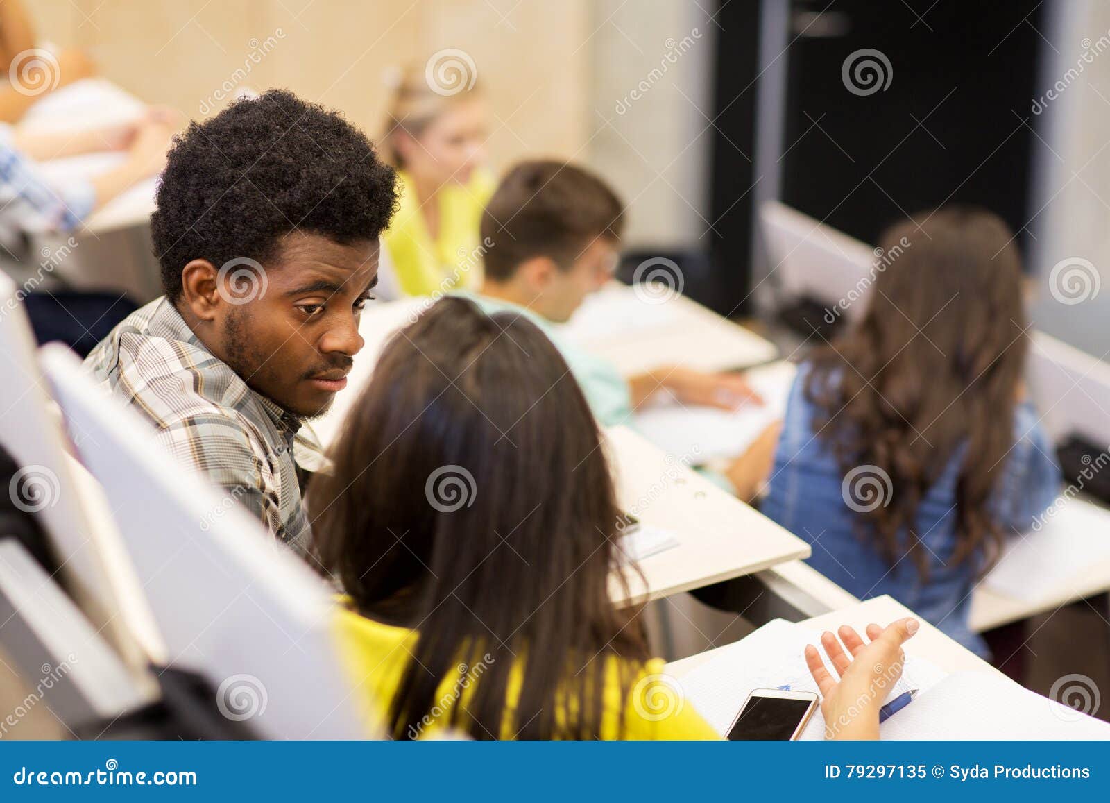 Group of Students Talking in Lecture Hall Stock Image - Image of teen ...