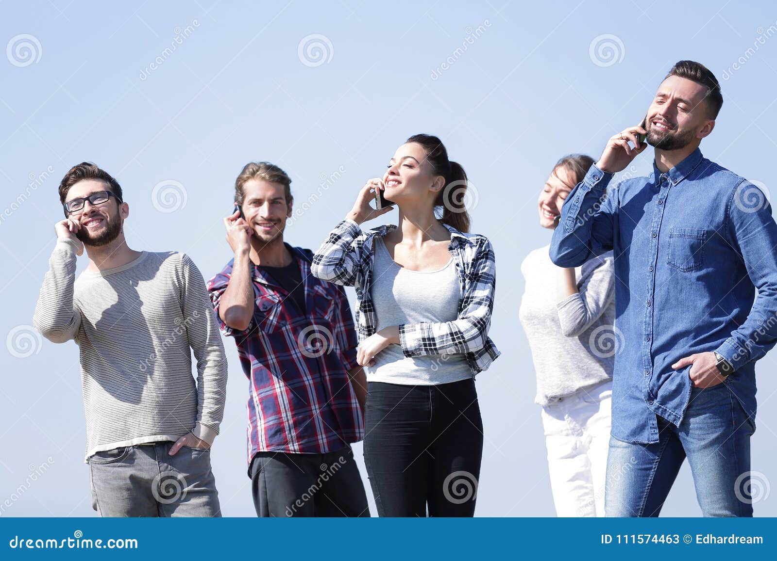 Group of Students Talking on Their Smartphones. Stock Image - Image of ...