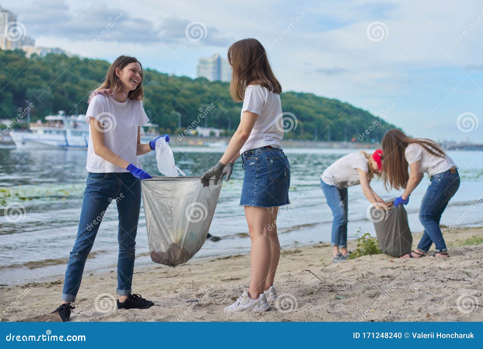 Group of Students with Teacher in Nature Doing Cleaning of Plastic ...