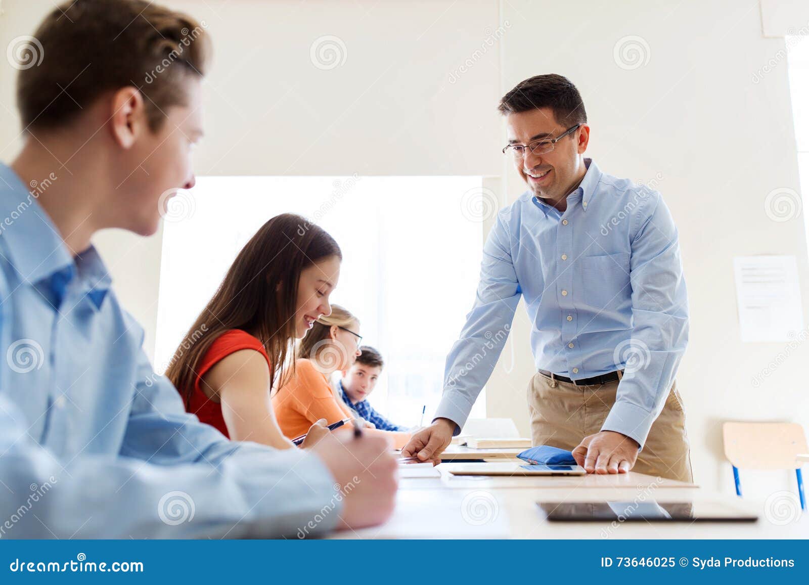 Group of Students and Teacher at School Classroom Stock Image - Image ...