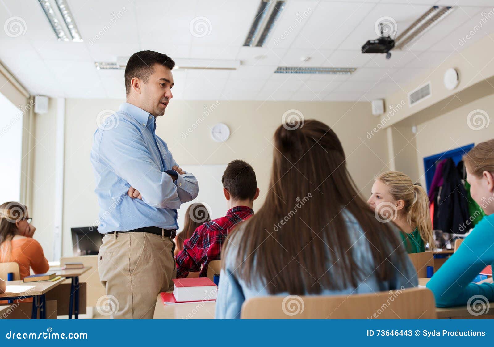Group of Students and Teacher at School Classroom Stock Image - Image ...