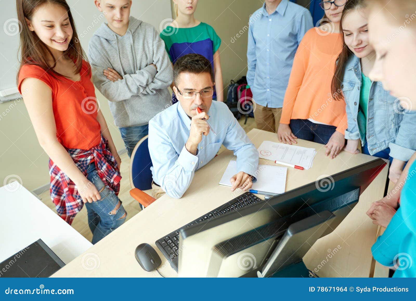 Group of Students and Teacher at School Classroom Stock Photo - Image ...