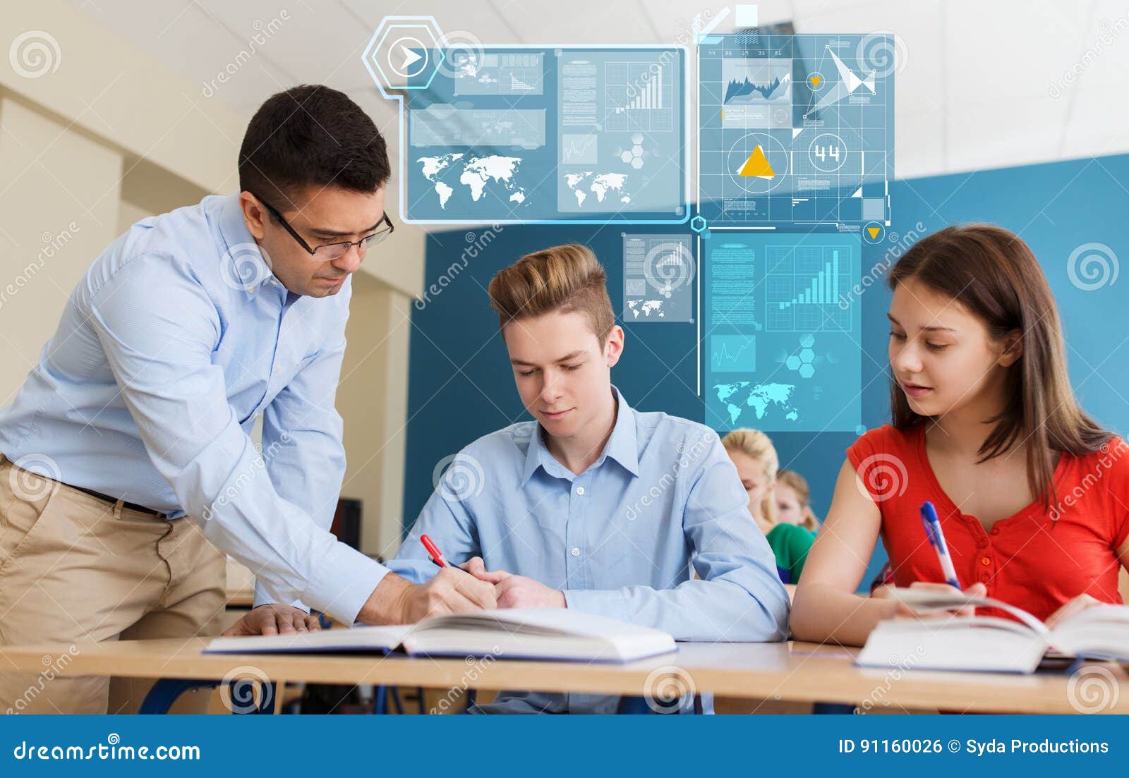 Group of Students and Teacher at School Classroom Stock Photo - Image ...