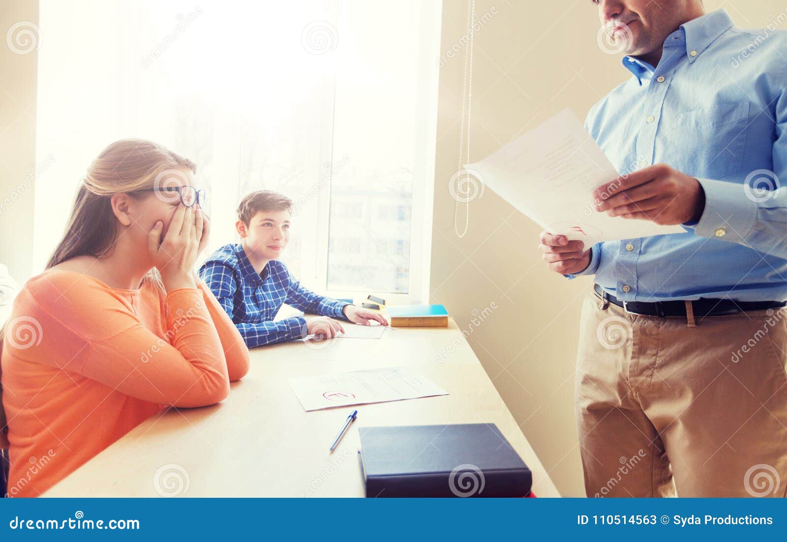 Group of Students and Teacher with Test Results Stock Image - Image of ...
