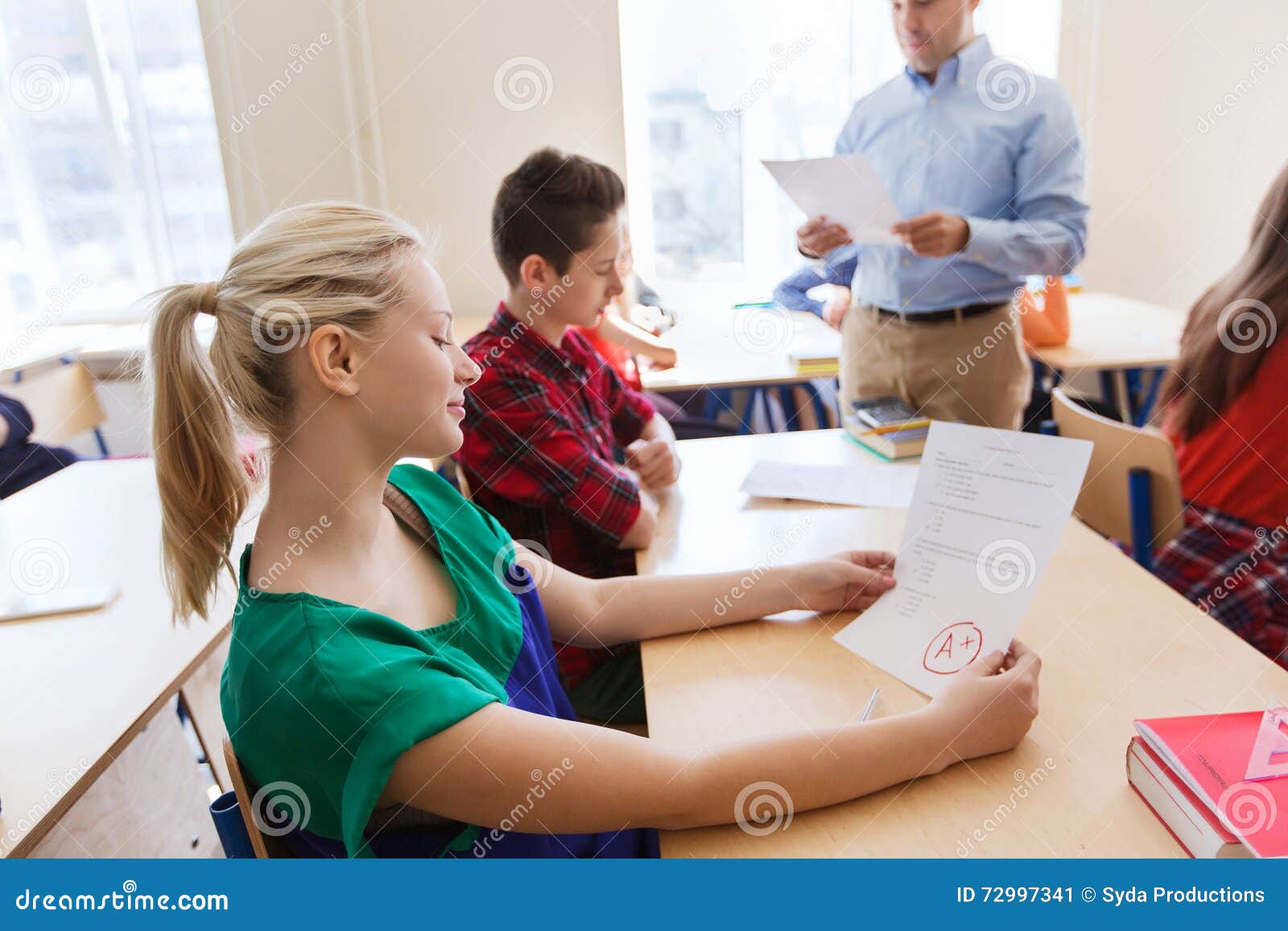 Group of Students and Teacher with Test Results Stock Image - Image of ...
