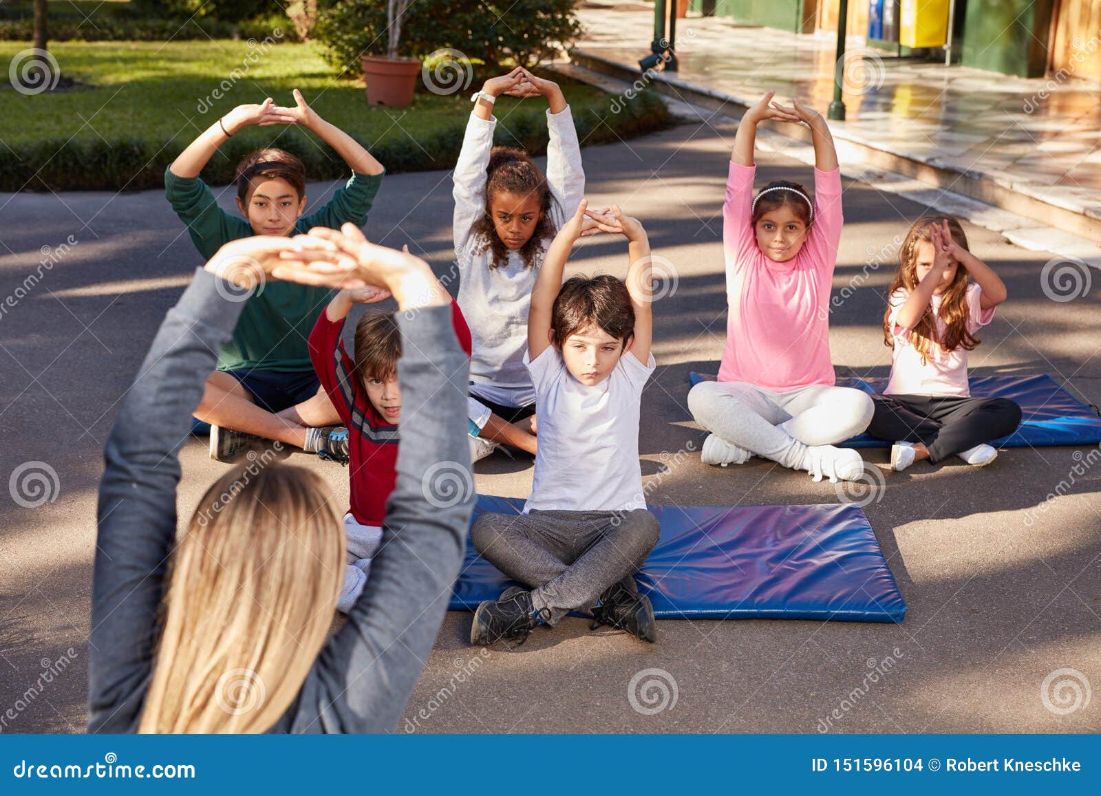 Group of Students and Teachers Stretching Stock Photo - Image of camp ...