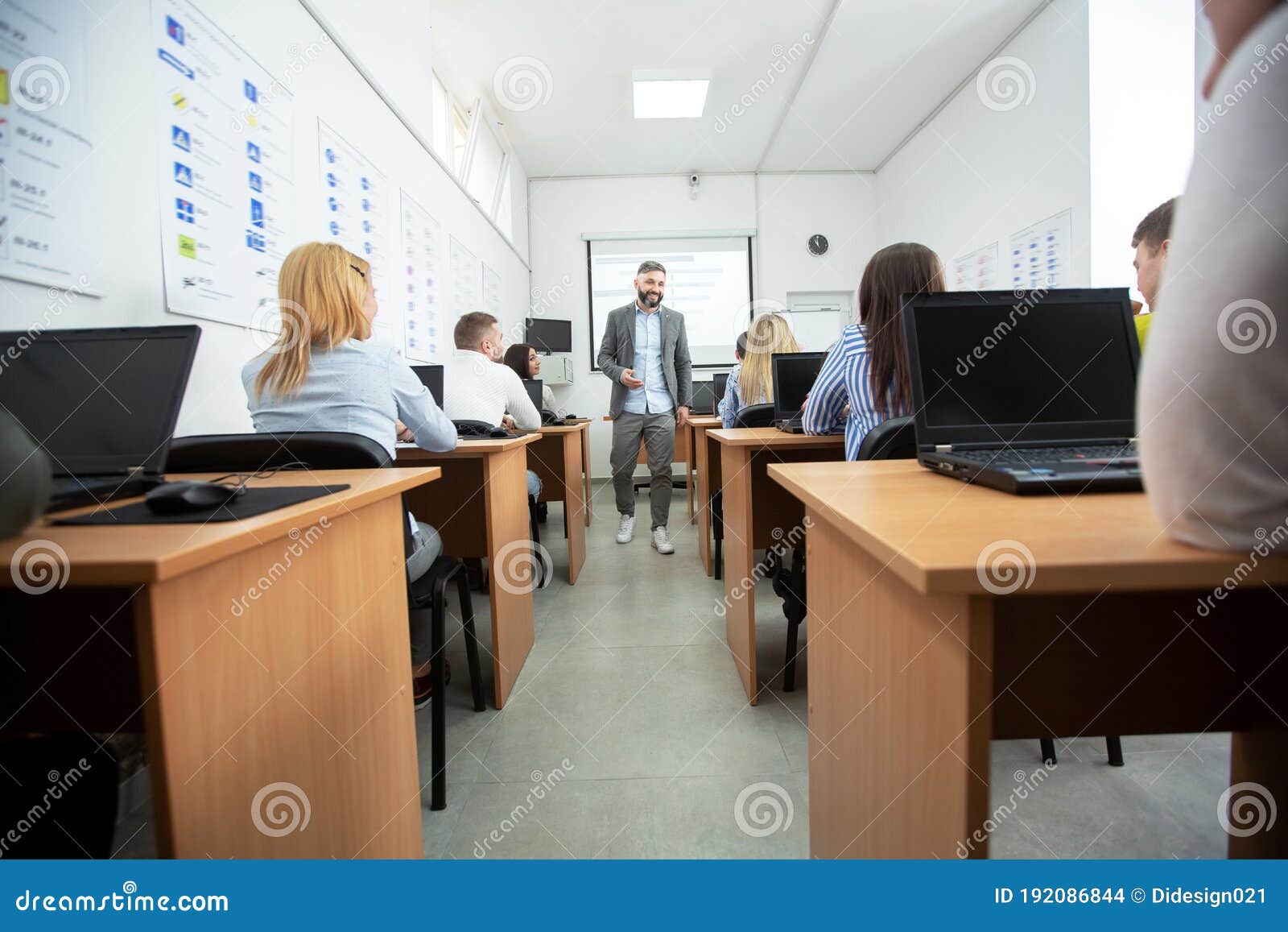Group of Students with Their Driving Instructor, Classroom Concept ...