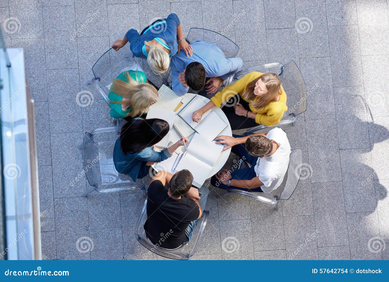 Group of students top view stock photo. Image of notebook - 57642754