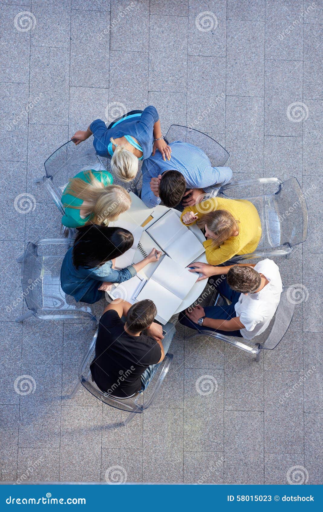Group of students top view stock image. Image of cafe - 58015023