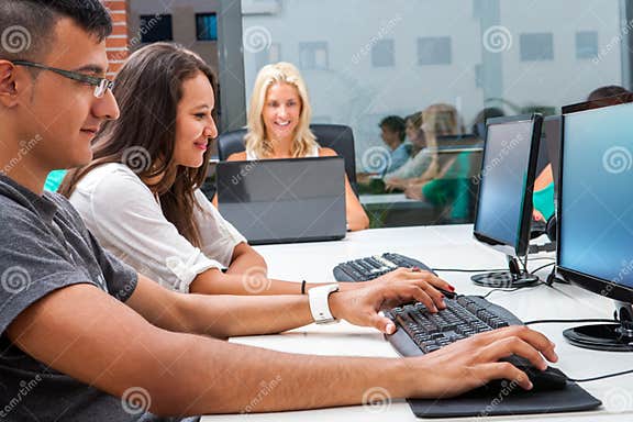 Group of Students Training on Computers. Stock Photo - Image of ...
