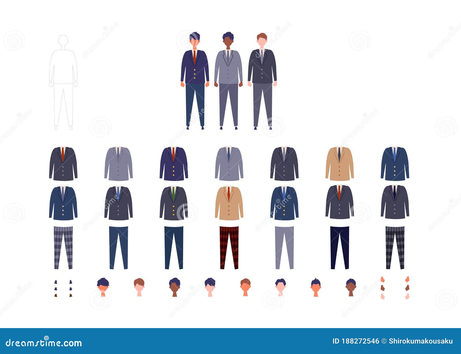 Group of Students Uniform from High and Middle School. Vector ...