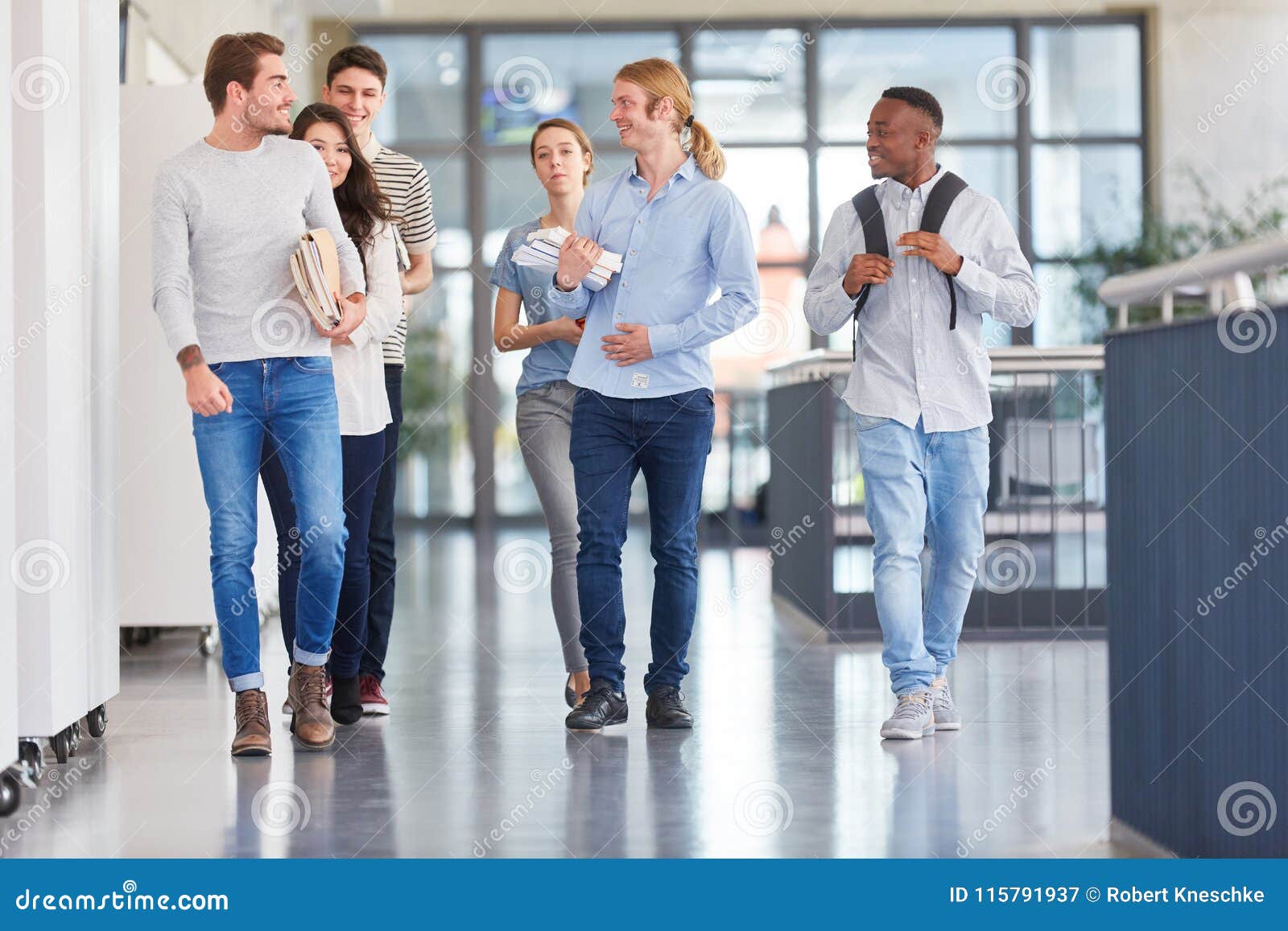 Group of Students in University Hallway Stock Image - Image of training ...