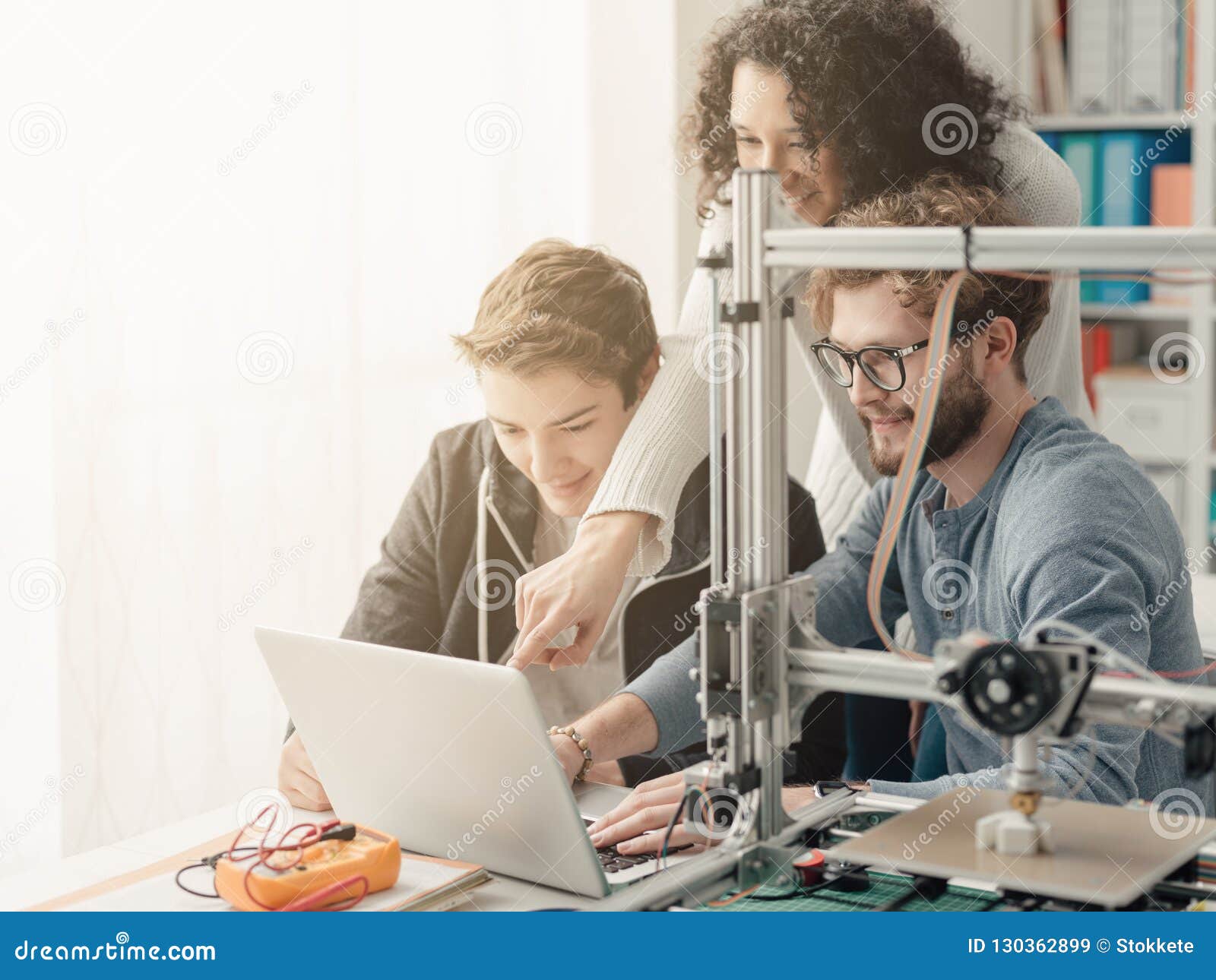 Group of Students Using a 3D Printer and a Laptop Stock Image - Image ...
