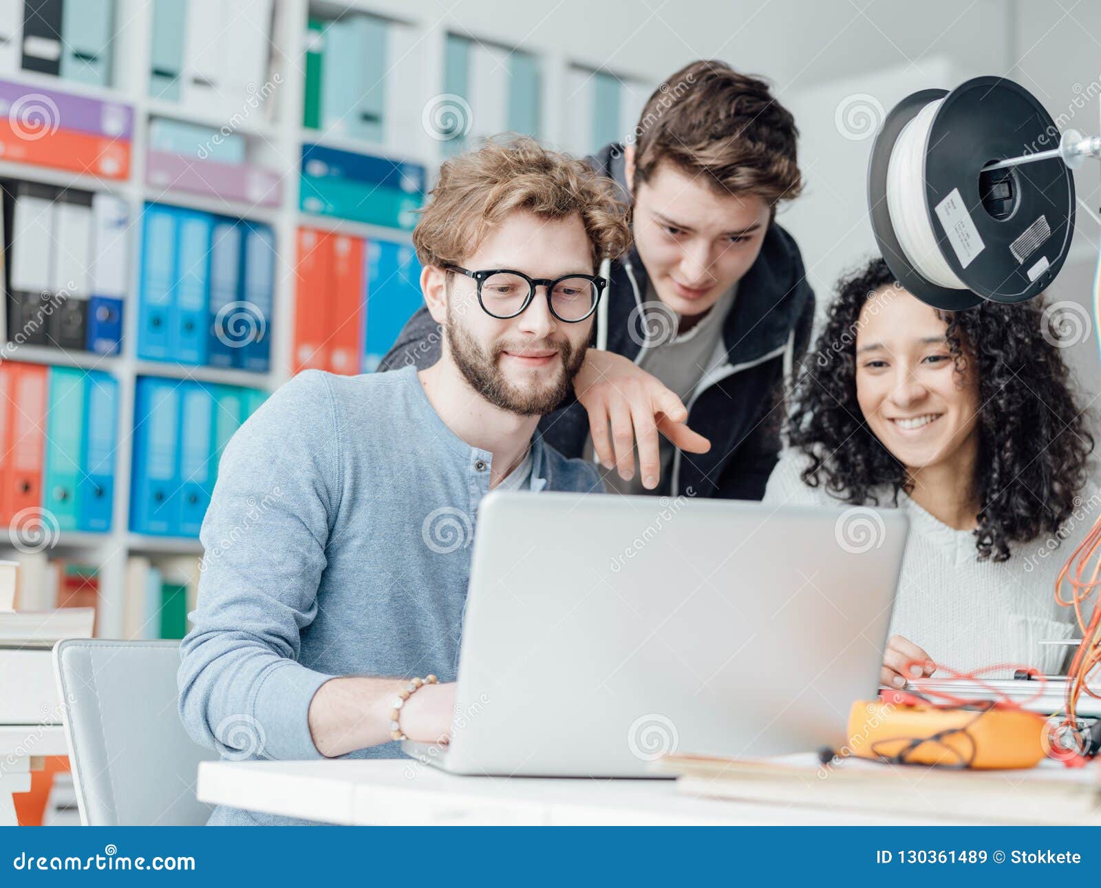 Group of Students Using a 3D Printer and a Laptop Stock Image - Image ...