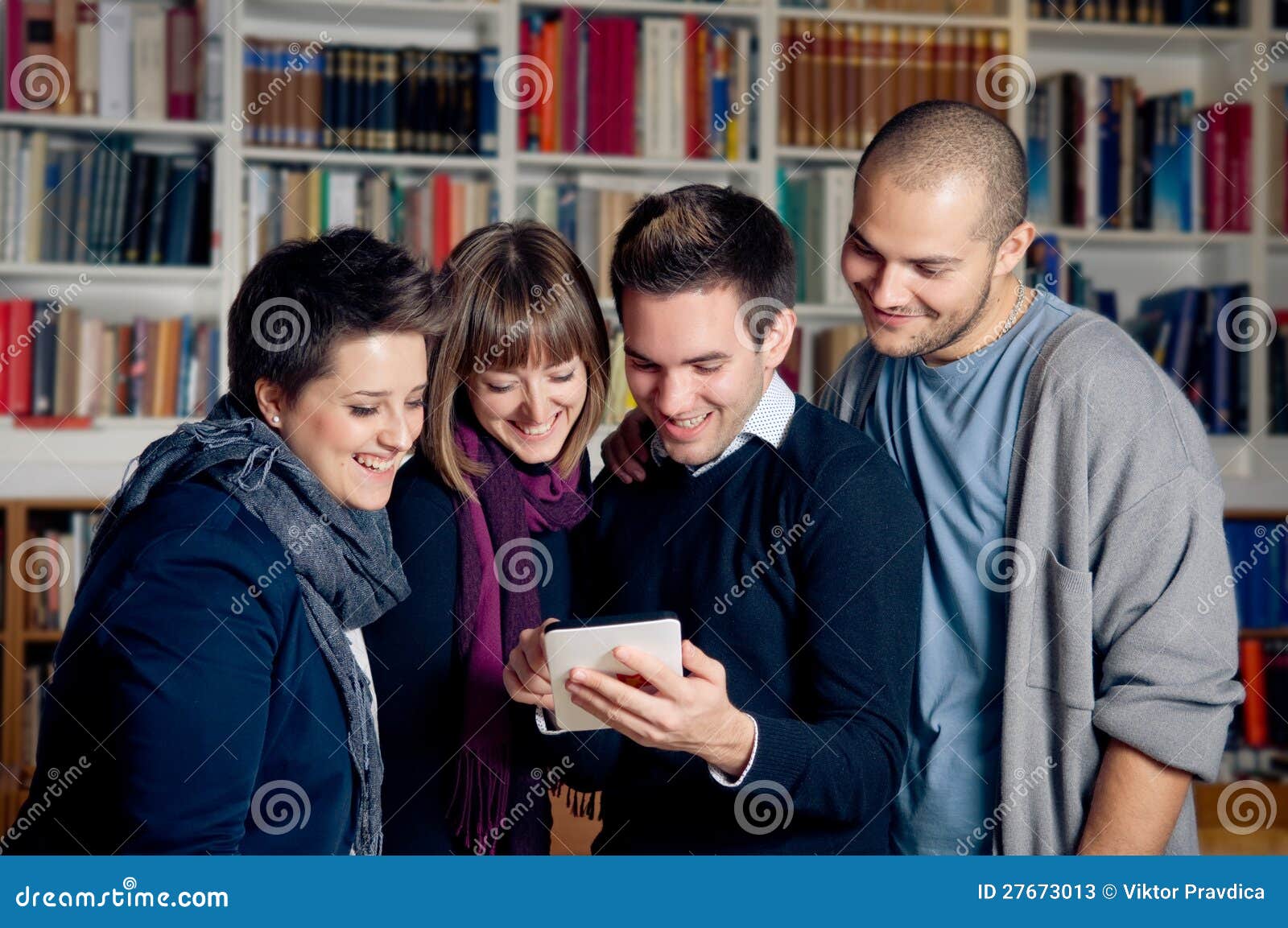 Group of Students Using Tablet Computer Stock Image - Image of cheerful ...