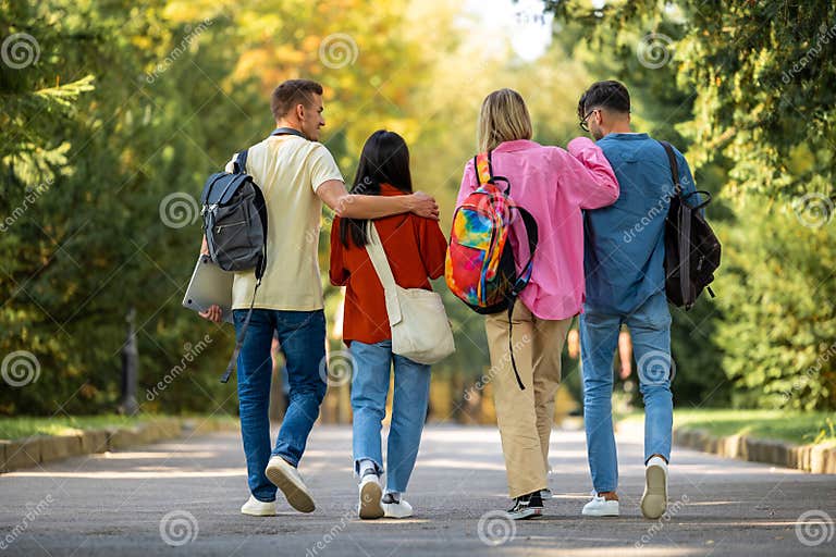 Group of Students Walking in the Park and Looking Excited Stock Image ...