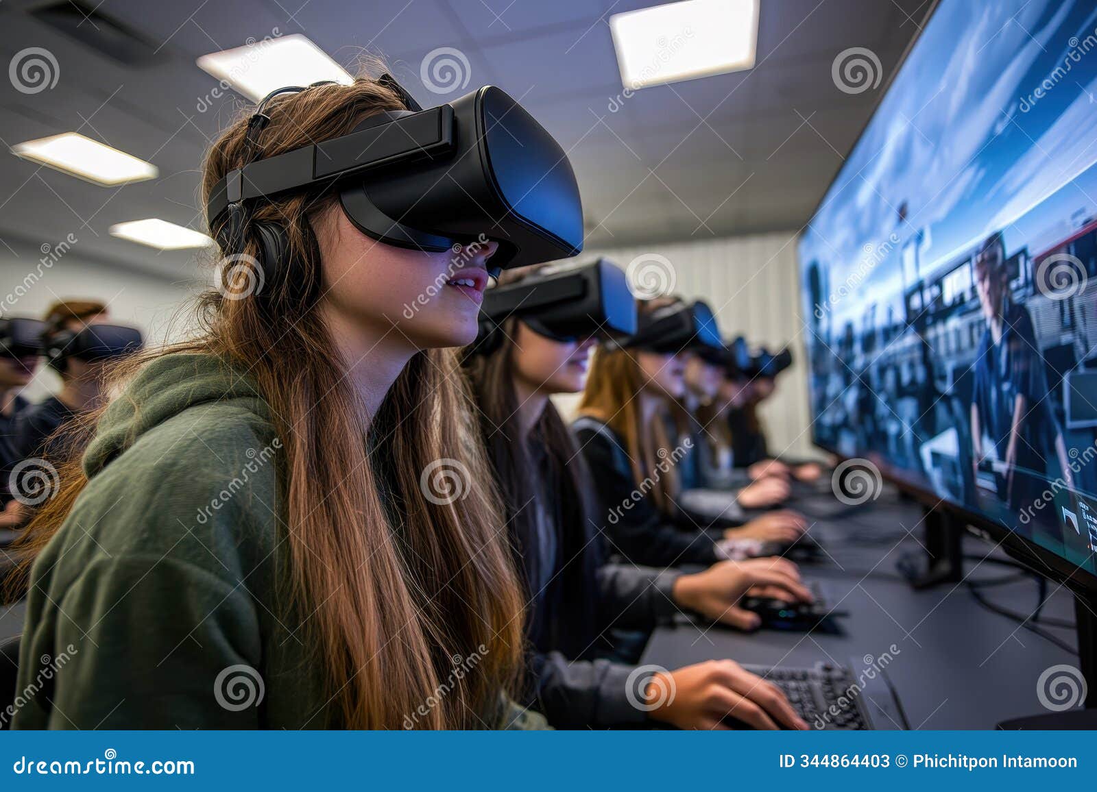 A Group of Students Wearing VR Headsets, Participating in an ...