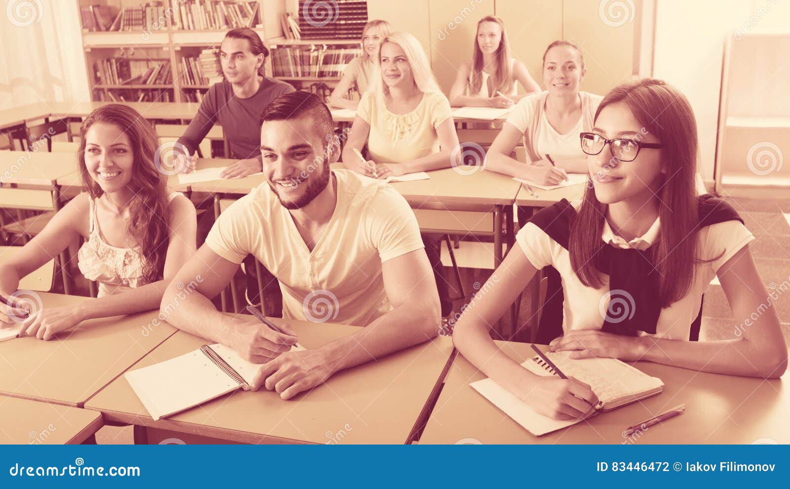 Group of Students Working in Classroom Stock Photo - Image of studying ...